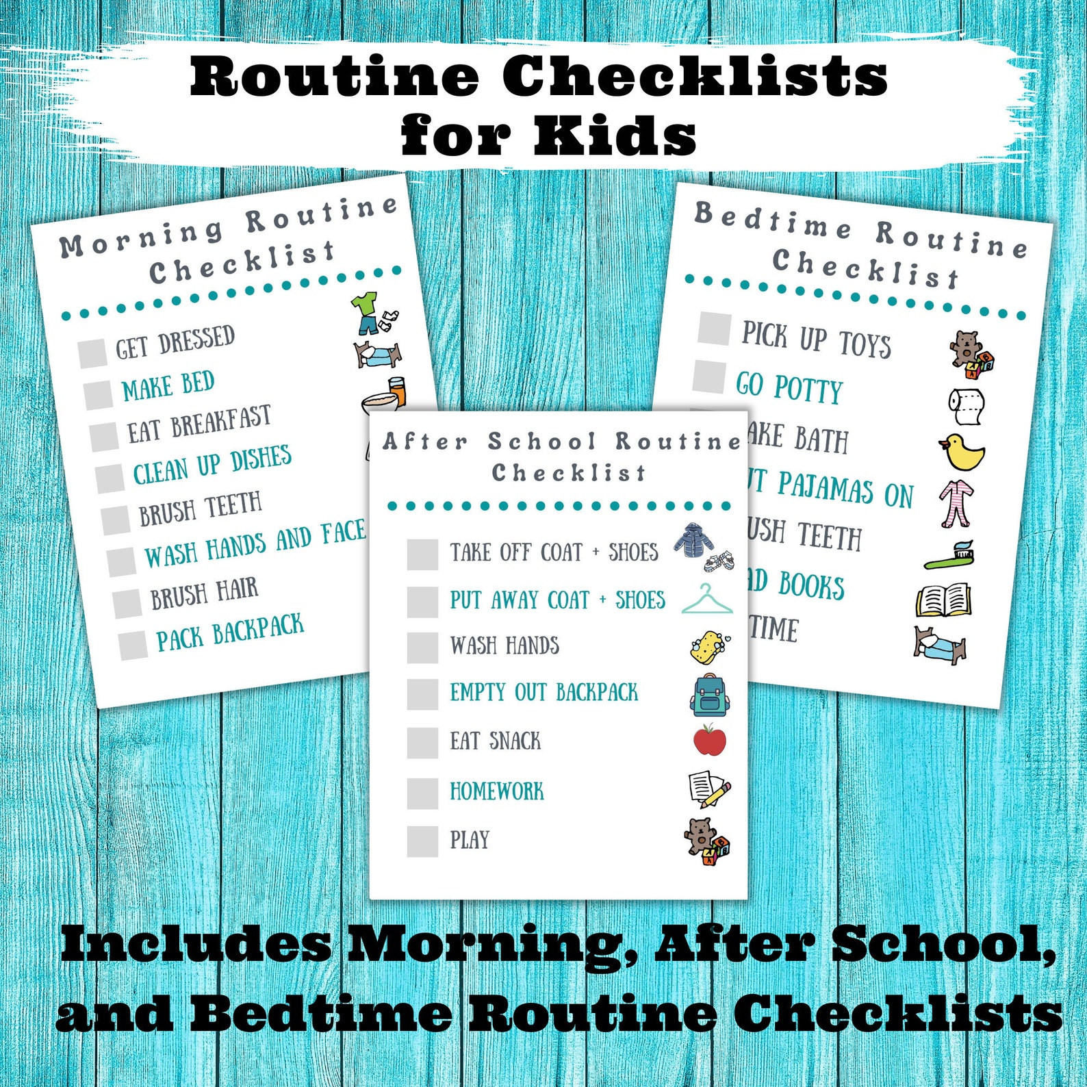 Kids Morning After School Bedtime Checklist PrintableKids | Etsy