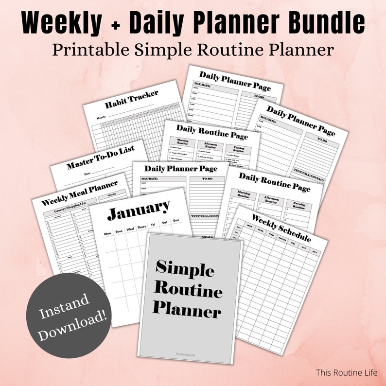Simple Routine Printable Planner Bundle, Letter Size, Daily Planner ...