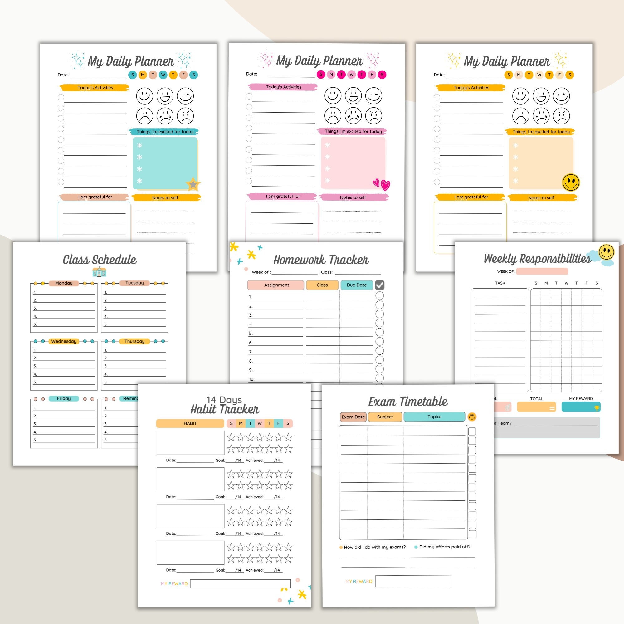 Kids Planner Printable Starter Kit, Daily Planner, Habit Homework ...
