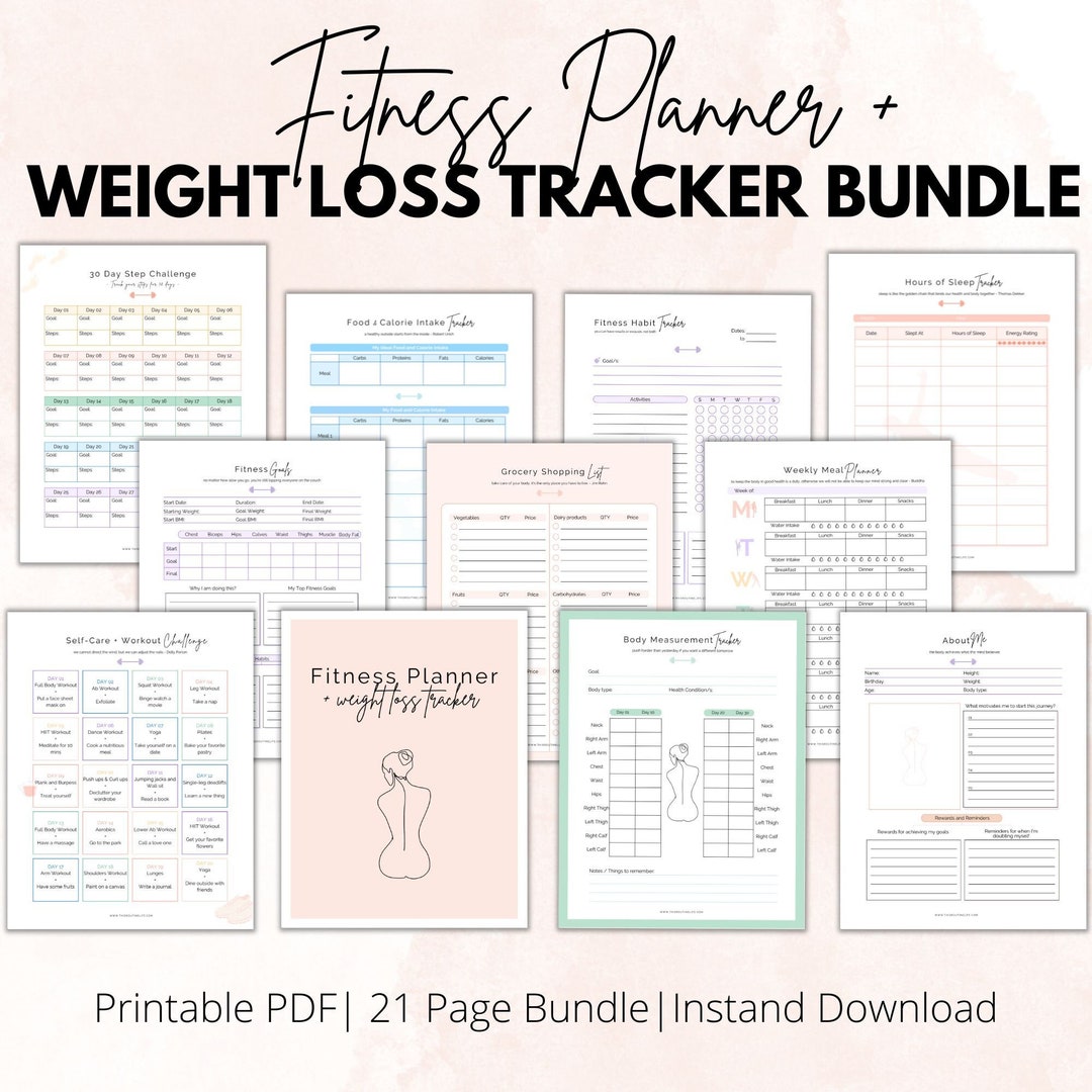 Fitness Planner + Weight Loss Tracker Printable BUNDLE, Workout Planner ...