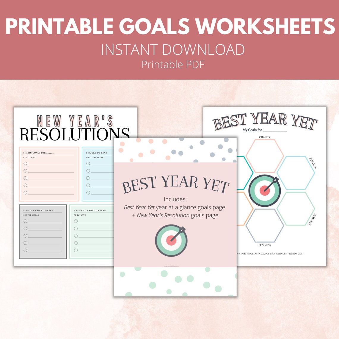 Printable Goals Worksheet, Printable New Years Resolution, Goals ...