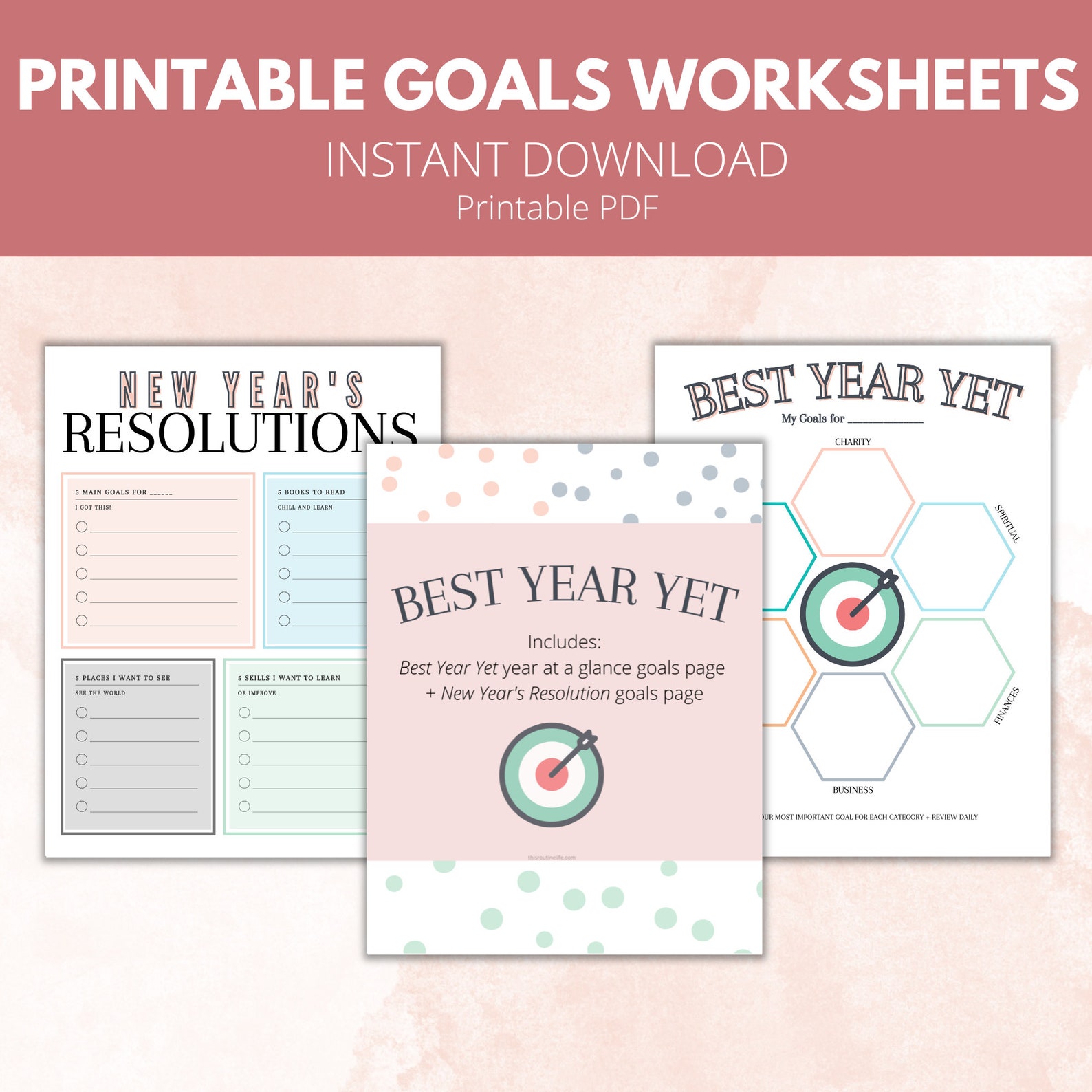 Printable Goals Worksheet, Printable New Years Resolution, Goals ...