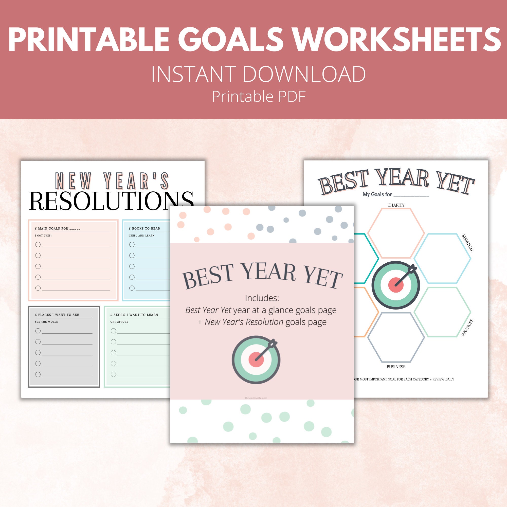 Printable Goals Worksheet, Printable New Years Resolution, Goals ...