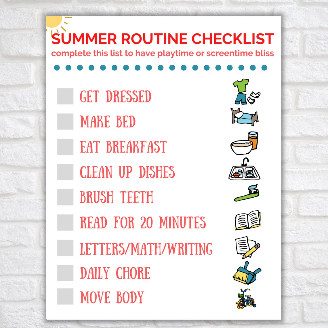 Summer Routine Checklist Morning, After School, and Bedtime Routine ...