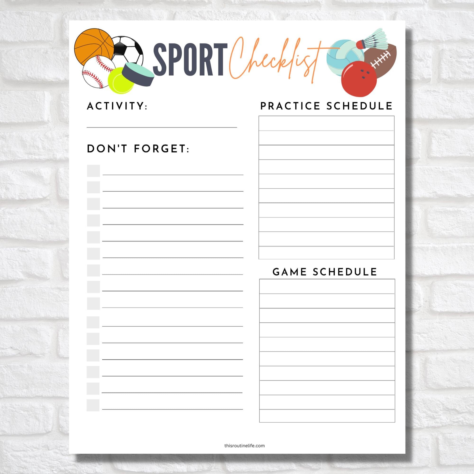 Sport Checklist for Kids, Athletic Checklist for Kids, Printable ...