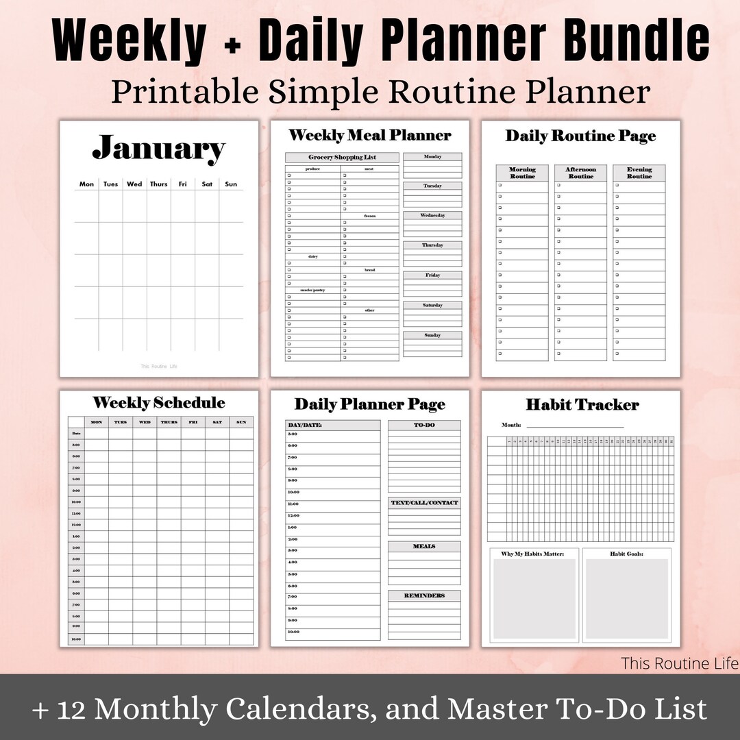 Simple Routine Printable Planner Bundle, Letter Size, Daily Planner ...