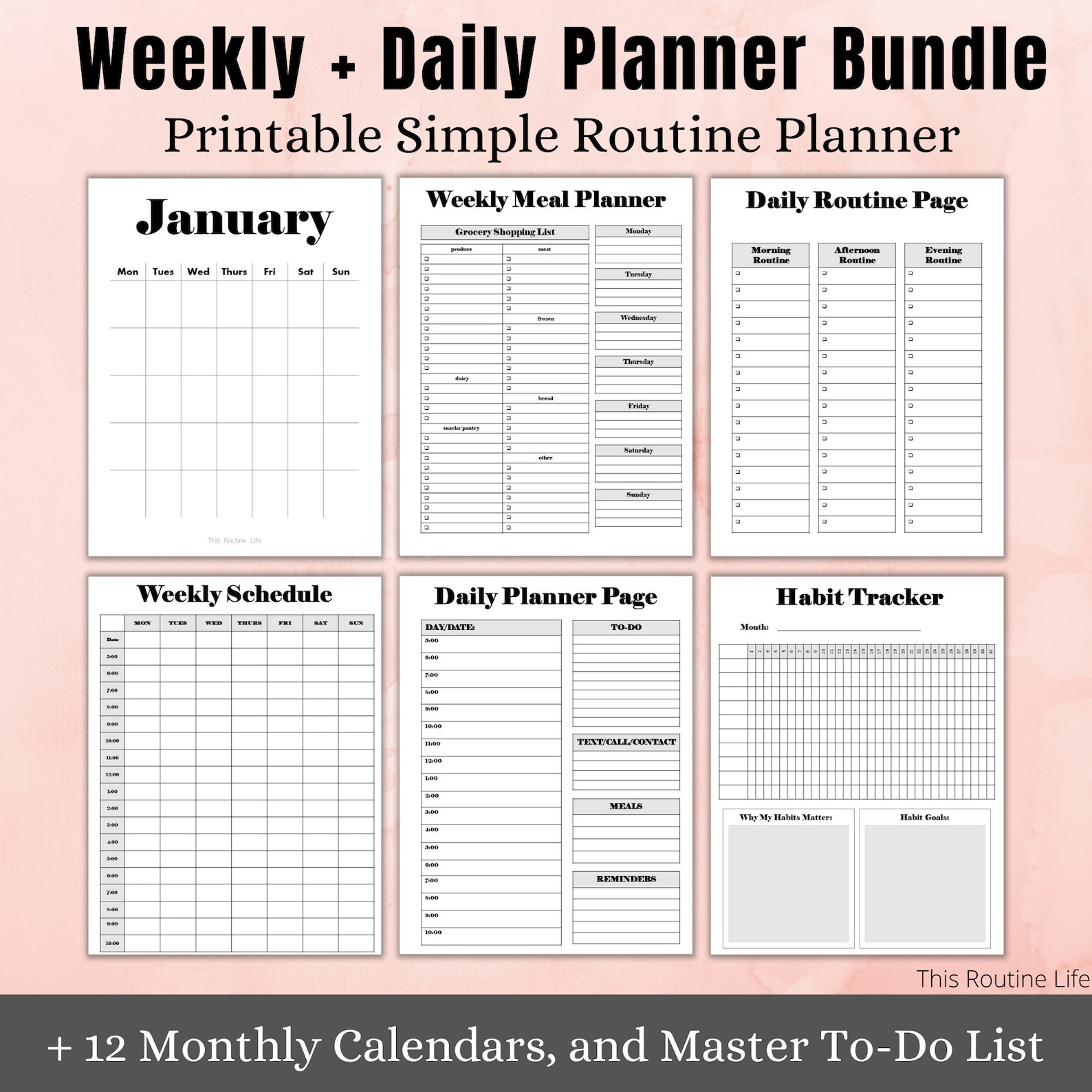 Simple Routine Printable Planner Bundle, Letter Size, Daily Planner ...