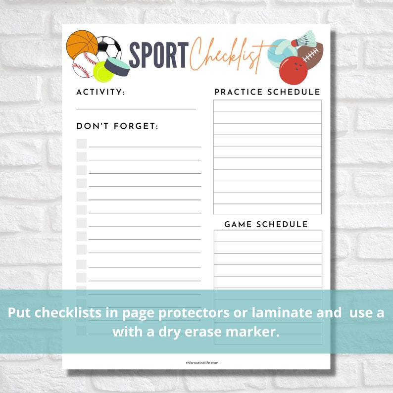 Sport Checklist for Kids, Athletic Checklist for Kids, Printable ...