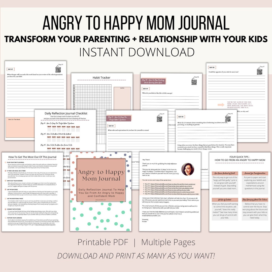 Angry to Happy Mom Journal, Daily Reflection Journal, Journal Prompts ...