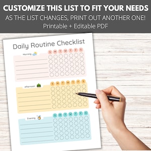 Editable Kids Daily Routine Checklist: Morning, Afternoon, Evening (PDF ...