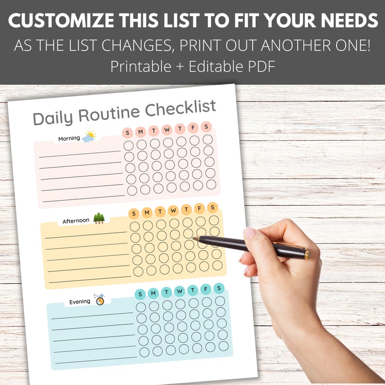 Editable Daily Routine Checklist for Older Kids Printable, Morning ...