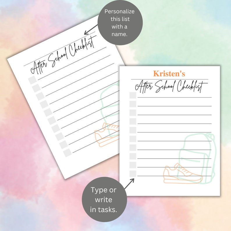 Printable and Editable After School Checklist for Older Kids, Teenager ...