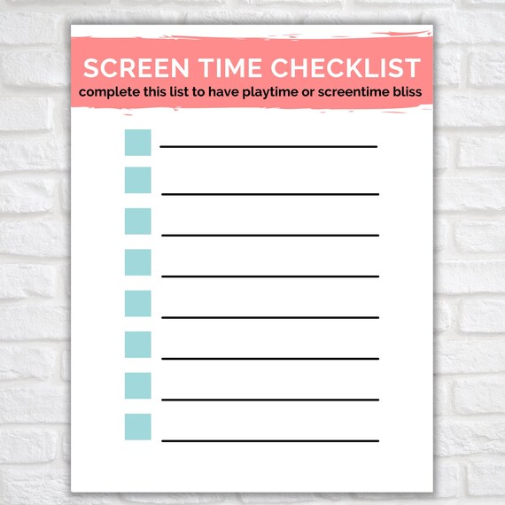 SCREEN TIME Checklist Printable Screen Time Checklist - Etsy Canada