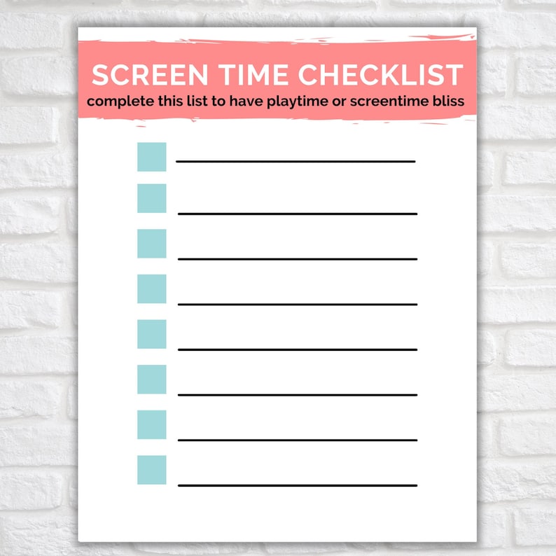 SCREEN TIME Checklist| Printable Screen Time Checklist| Screentime ...