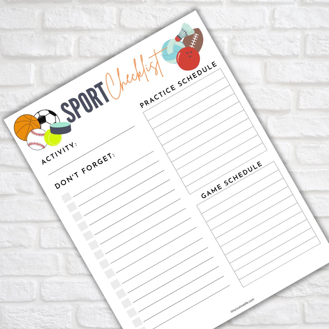 Sport Checklist for Kids, Athletic Checklist for Kids, Printable ...