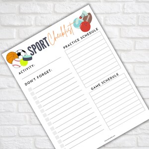 Sport Checklist for Kids, Athletic Checklist for Kids, Printable ...