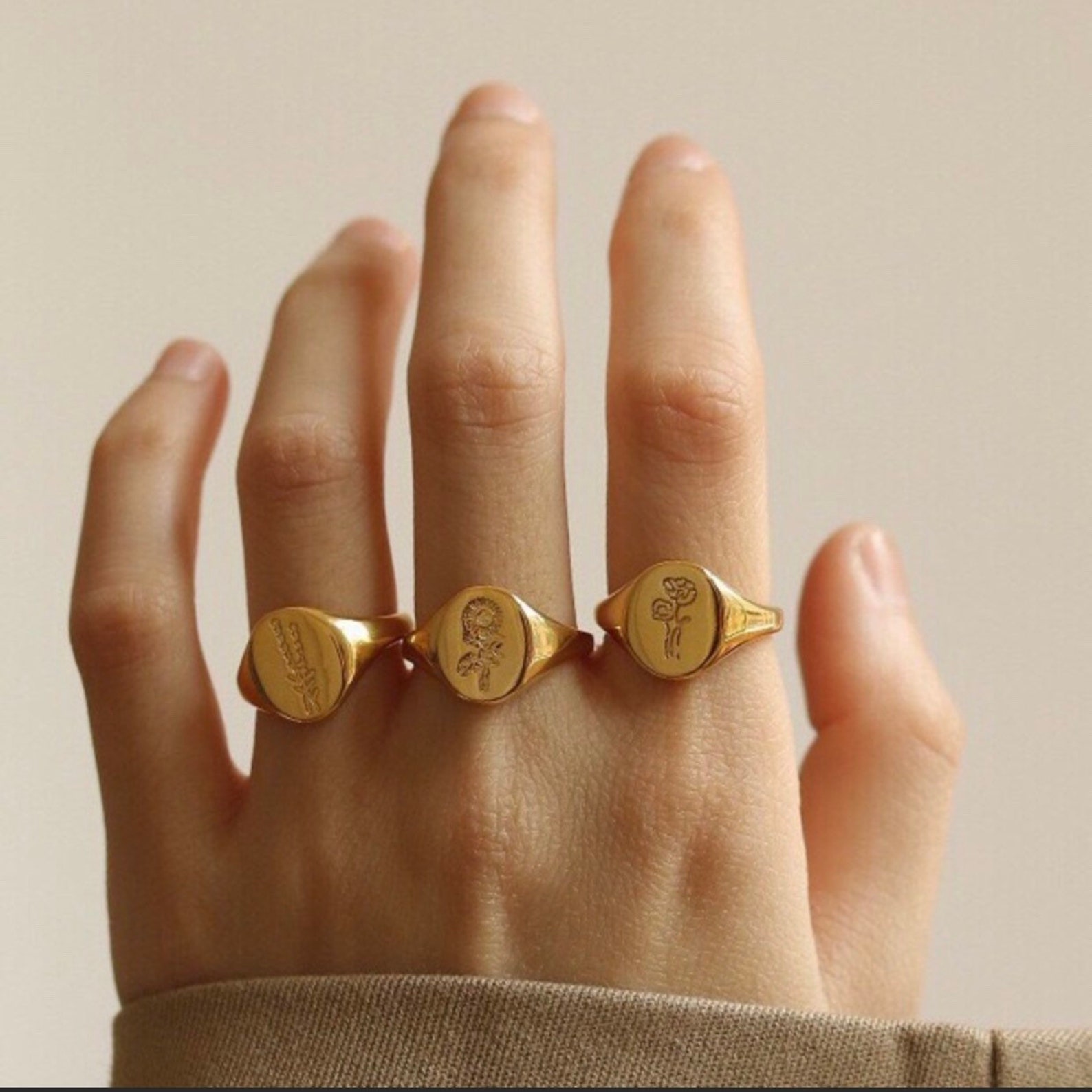 Fall Grass Signet Ring Minimalistic Jewelry Feminine | Etsy