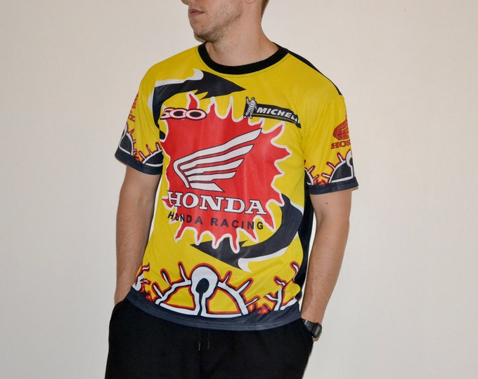Vintage Honda Motocross Jersey Size Medium Vtg Yellow Motorcycle Road ...