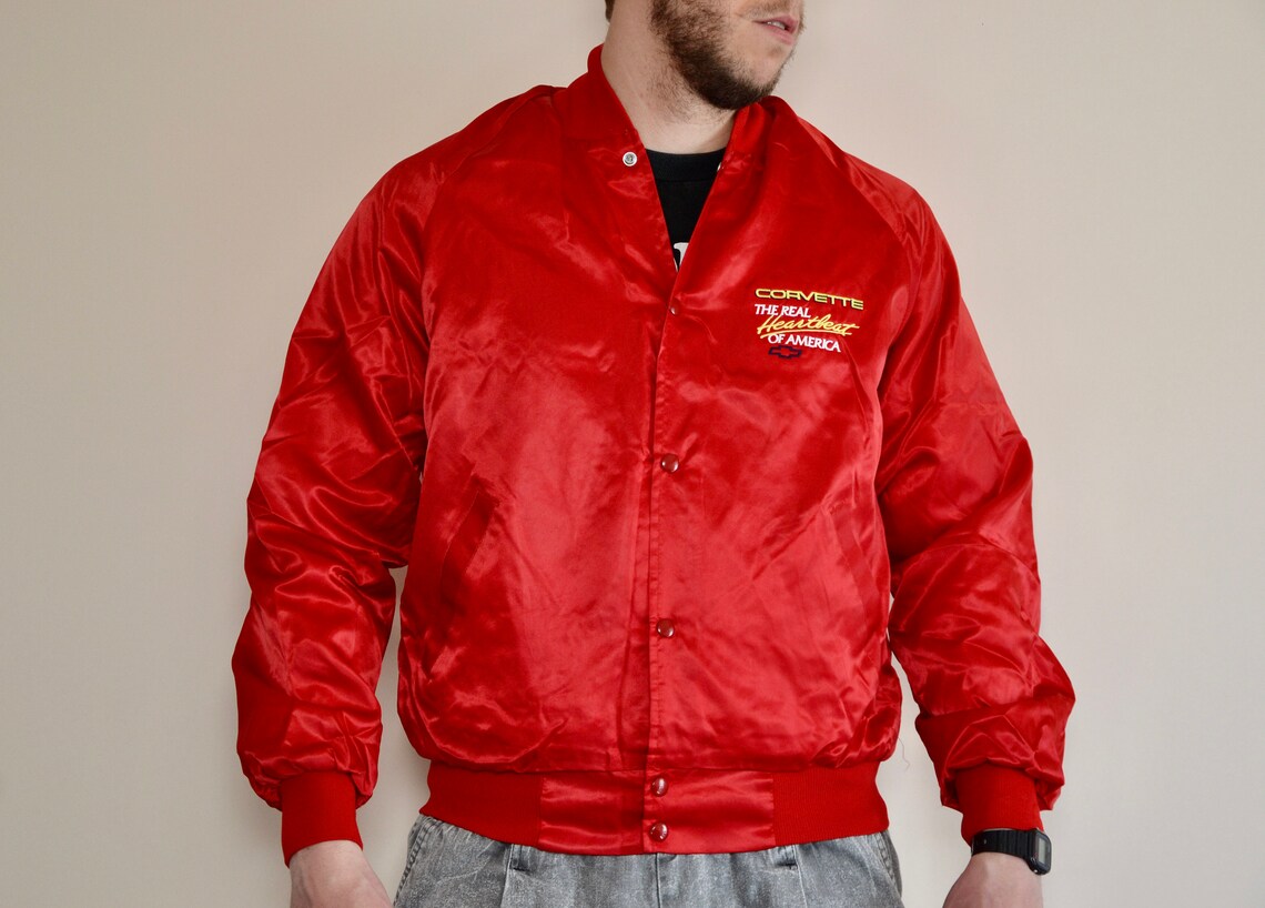 90s Vintage Corvette Jacket Size Medium Vtg Red Embroidered | Etsy