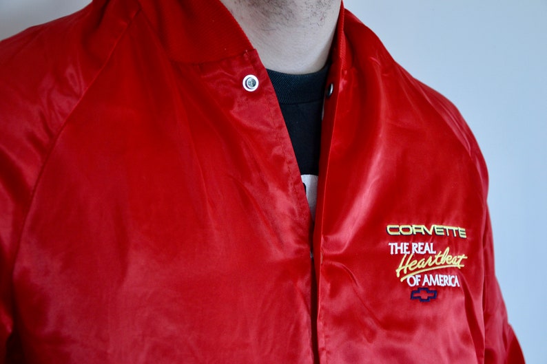 90s Vintage Corvette Jacket Size Medium Vtg Red Embroidered | Etsy