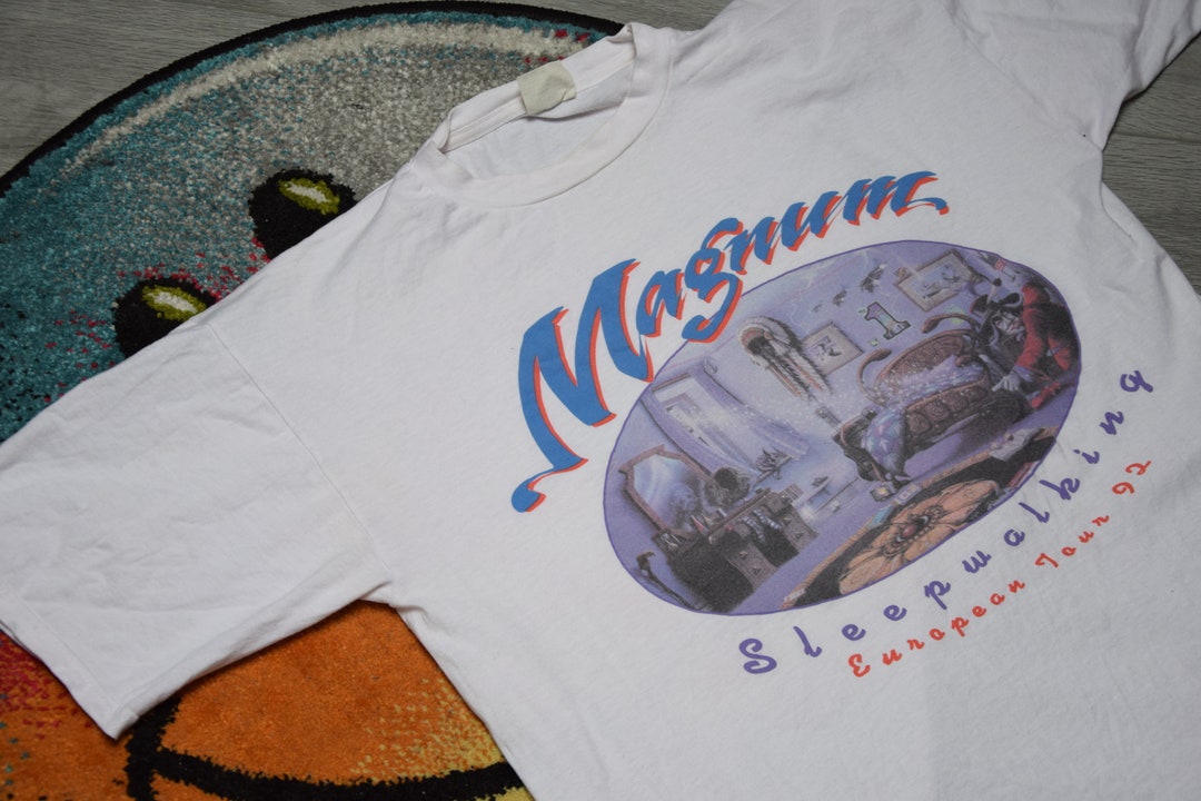 90s Vintage Magnum Shirt Size Large Vtg White Sleepwalking Promo Rock ...