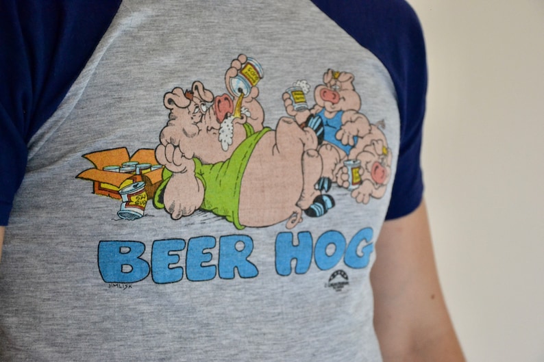 80s Vintage Beer Hog Shirt Size X Large Vtg Gray Beer Promo 3D Emblem ...