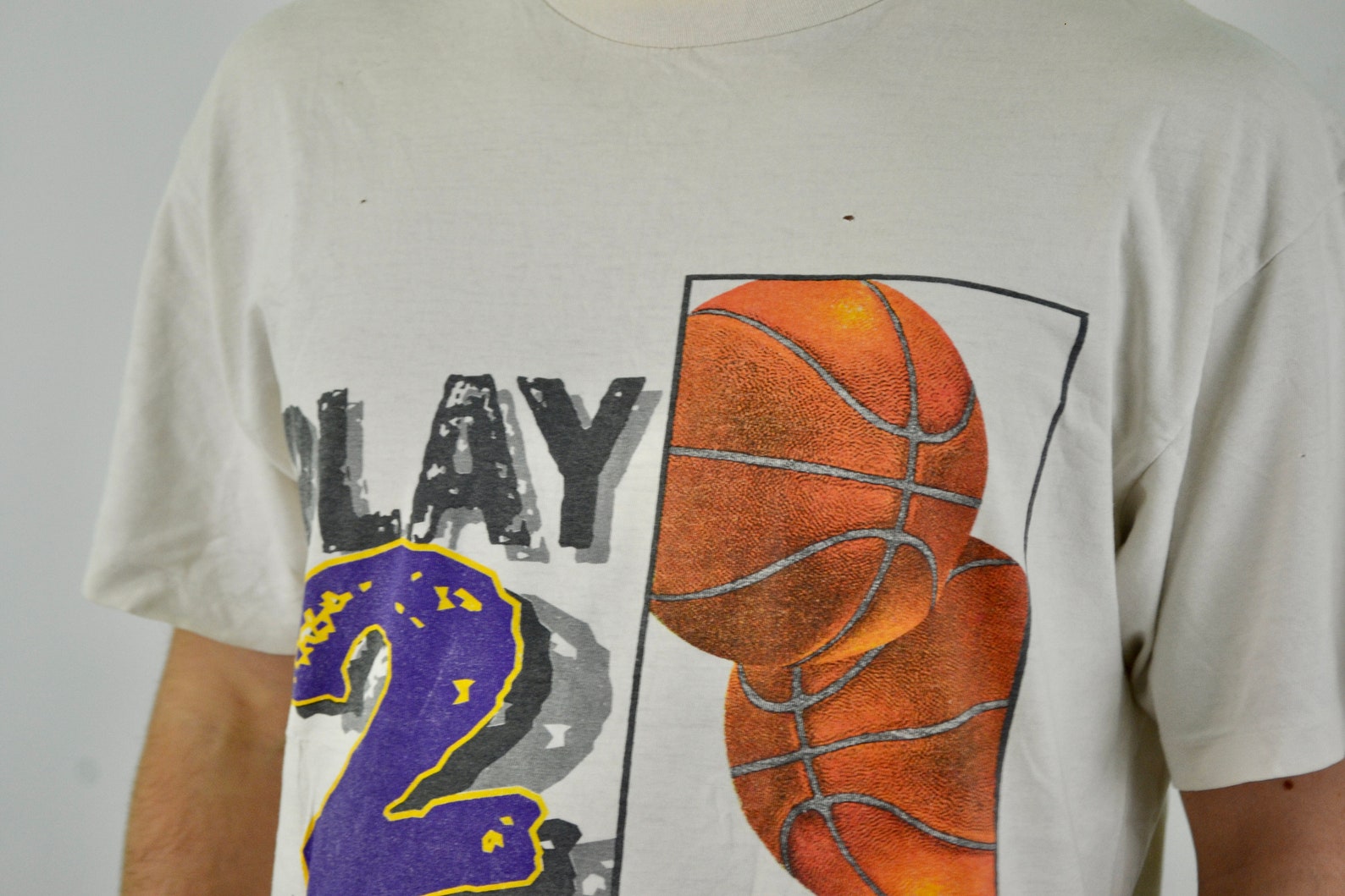 90s Vintage Basketball Shirt Size XL Vtg White Distressed Single Stitch ...