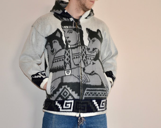 90s Vintage Tejidos Wool Jacket Size Large Vtg Gray Indian American ...