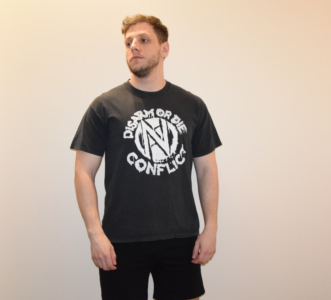 90s Vintage Conflict Shirt Size Large Vtg Black Disarm or Die Anarcho ...