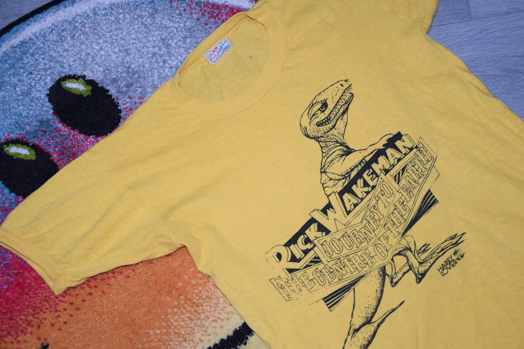 70s Vintage Rick Wakeman Shirt Size Small Vtg Yellow Journey to the ...