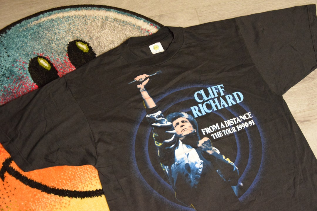 90s Vintage Cliff Richard Shirt Size Medium Vtg Black From a Distance ...