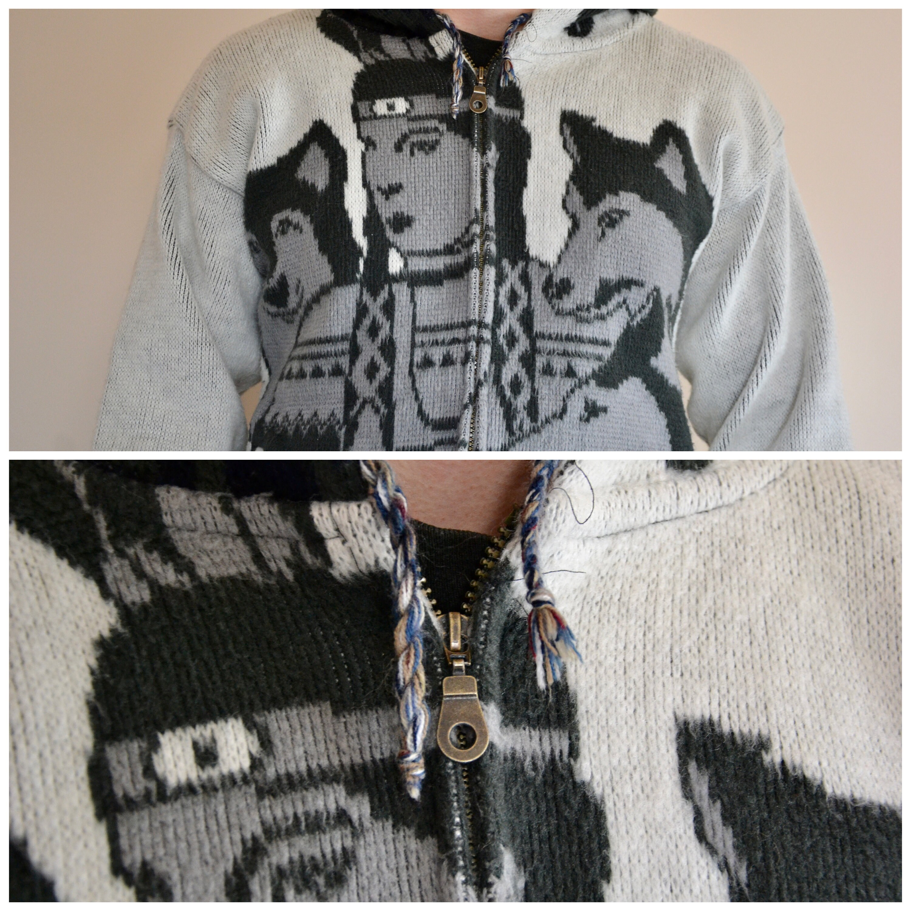 90s Vintage Tejidos Wool Jacket Size Large Vtg Gray Indian American ...
