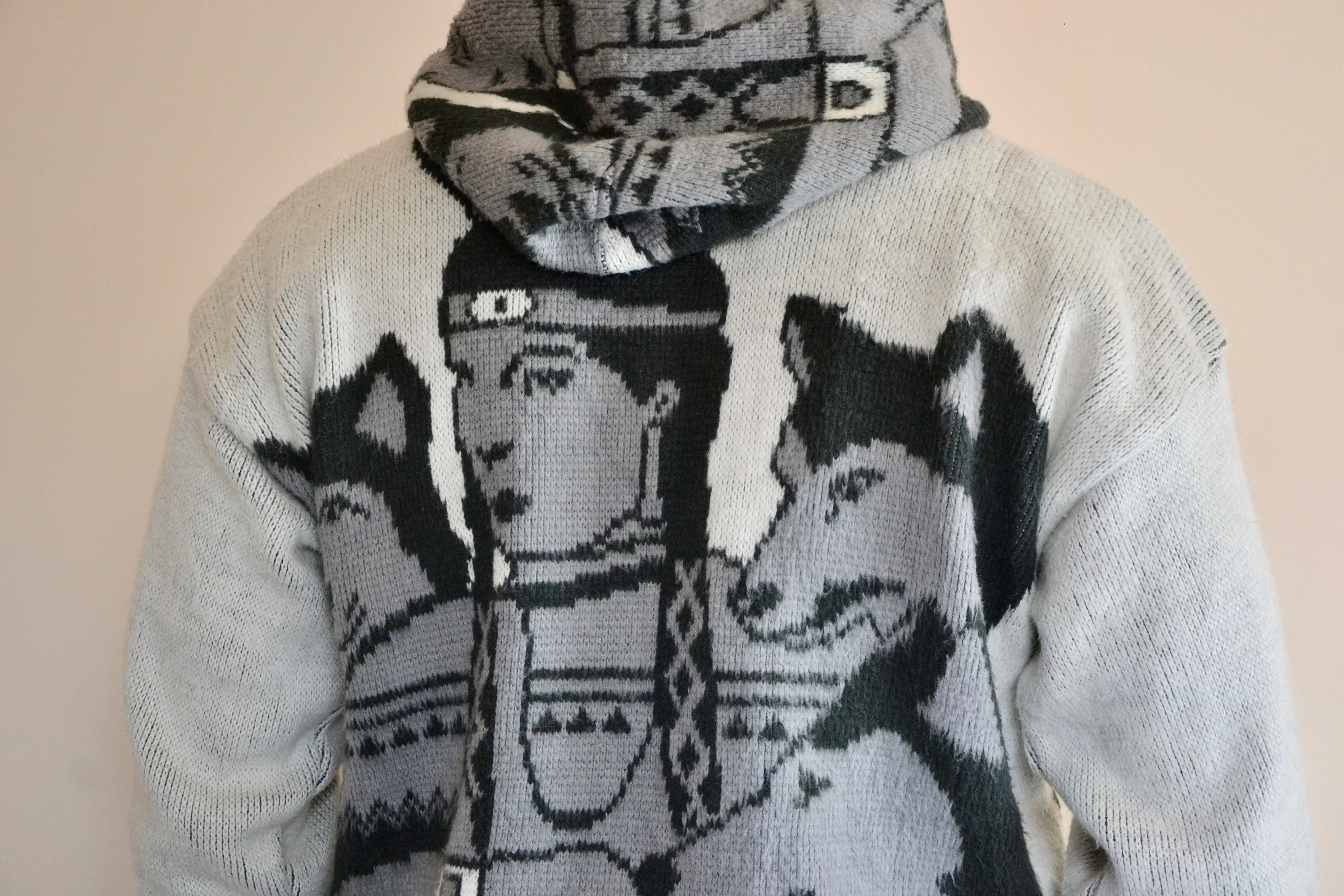 90s Vintage Tejidos Wool Jacket Size Large Vtg Gray Indian American ...