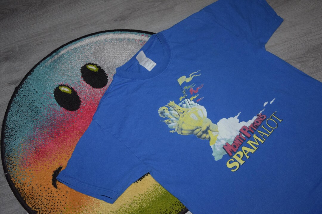 Vintage Monty Python's Spamalot Shirt Size Large Vtg Blue British ...