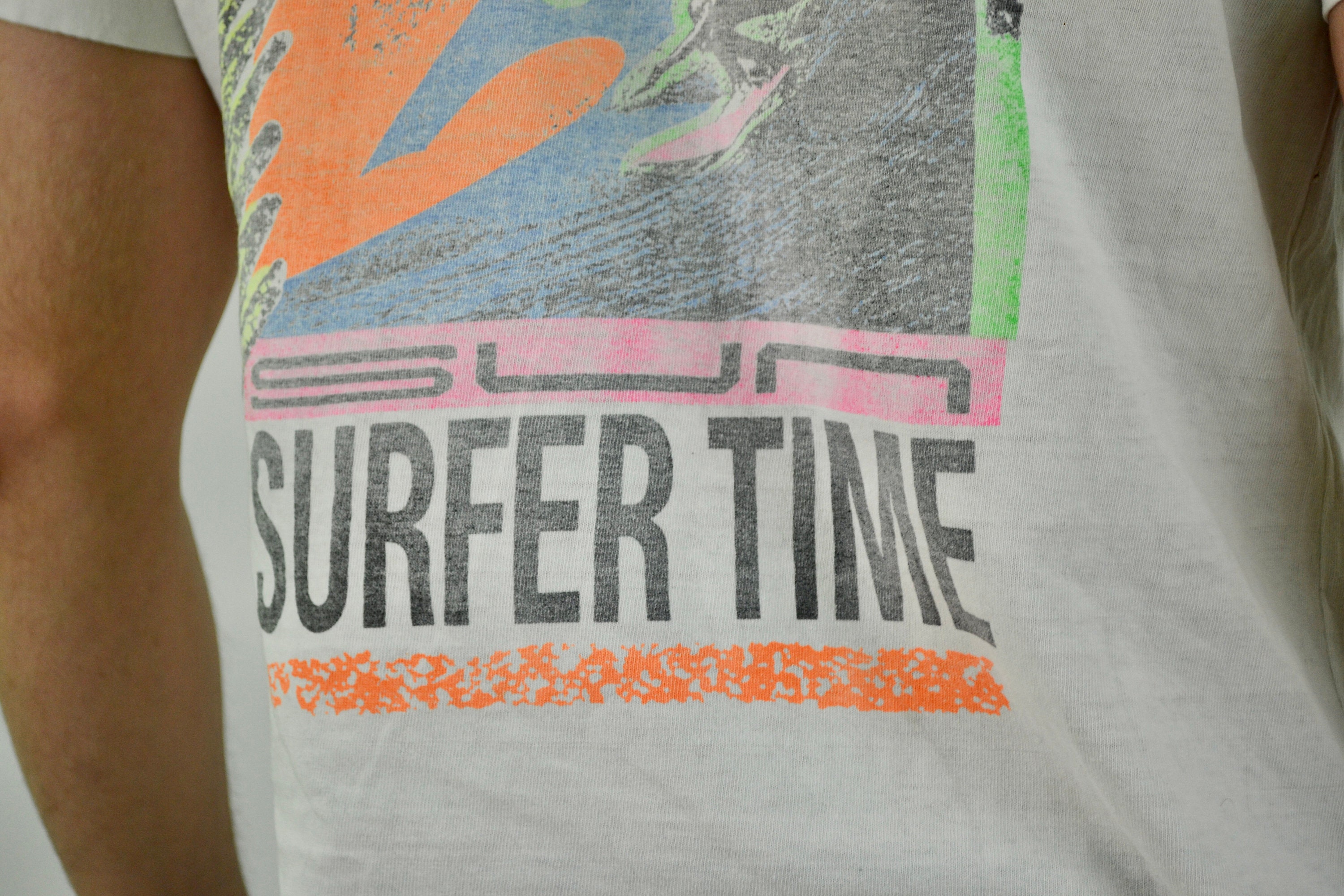 90s Vintage Surf Shirt Size Large Vtg Trashed White Abstact Multicolor ...