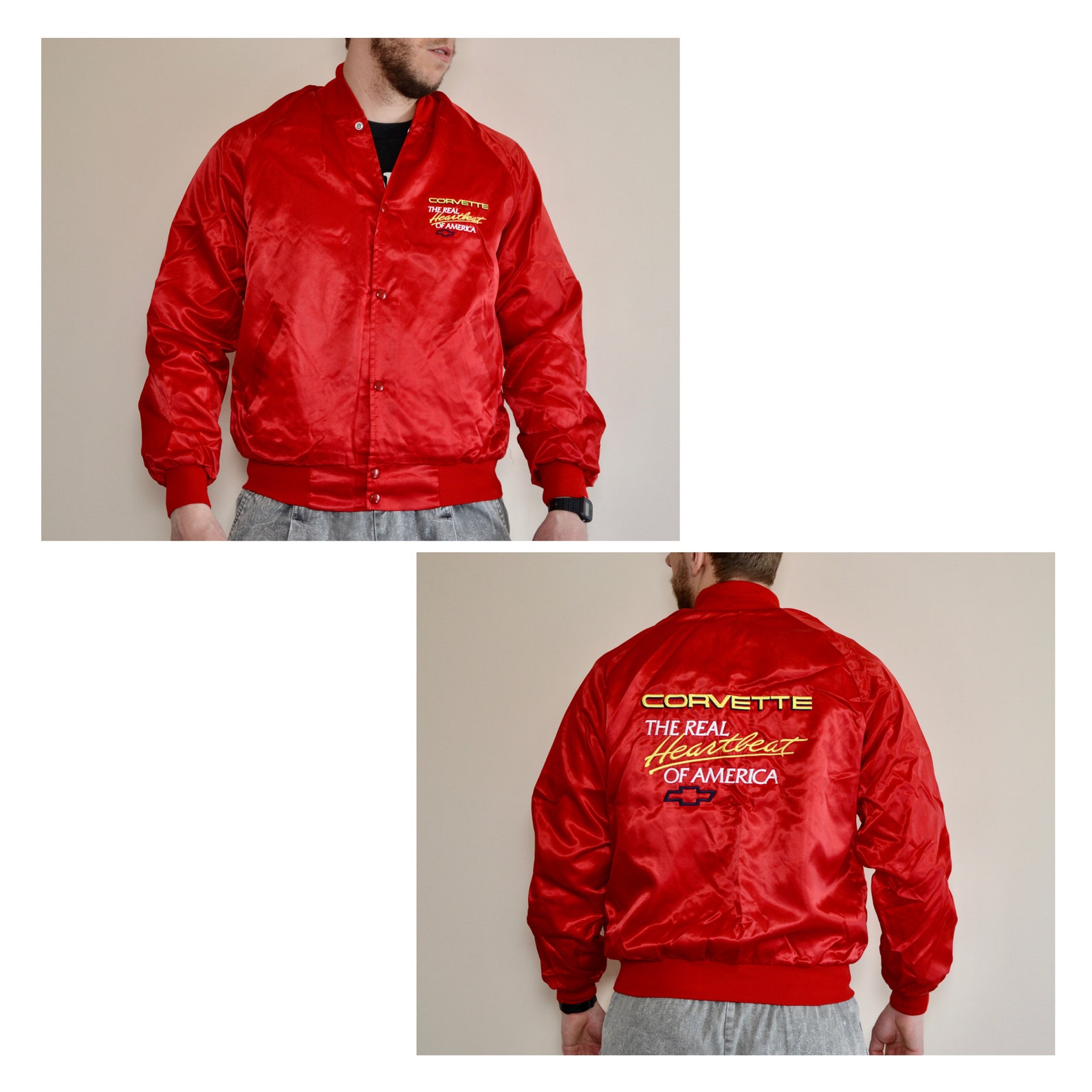 90s Vintage Corvette Jacket Size Medium Vtg Red Embroidered - Etsy