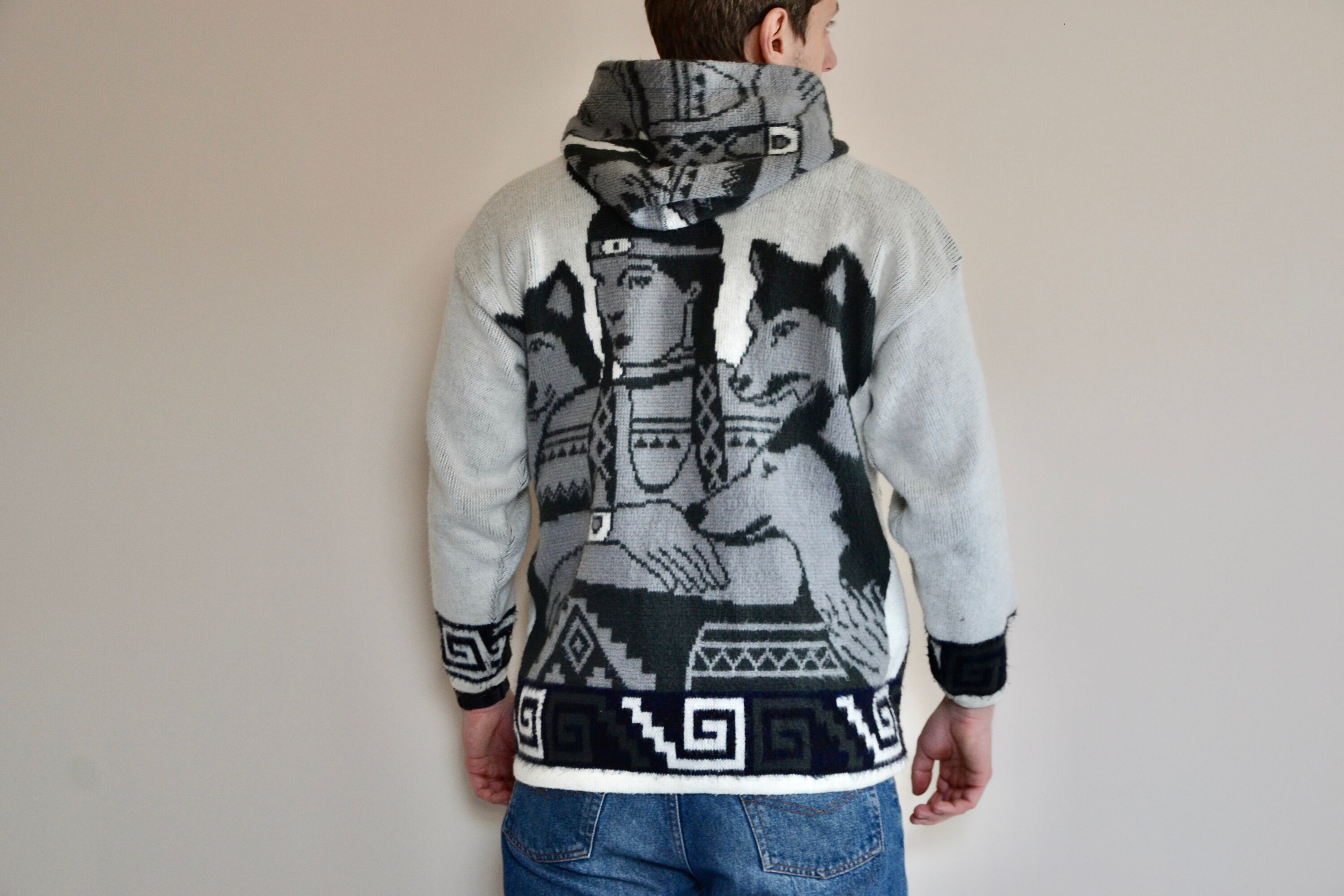 90s Vintage Tejidos Wool Jacket Size Large Vtg Gray Indian American ...