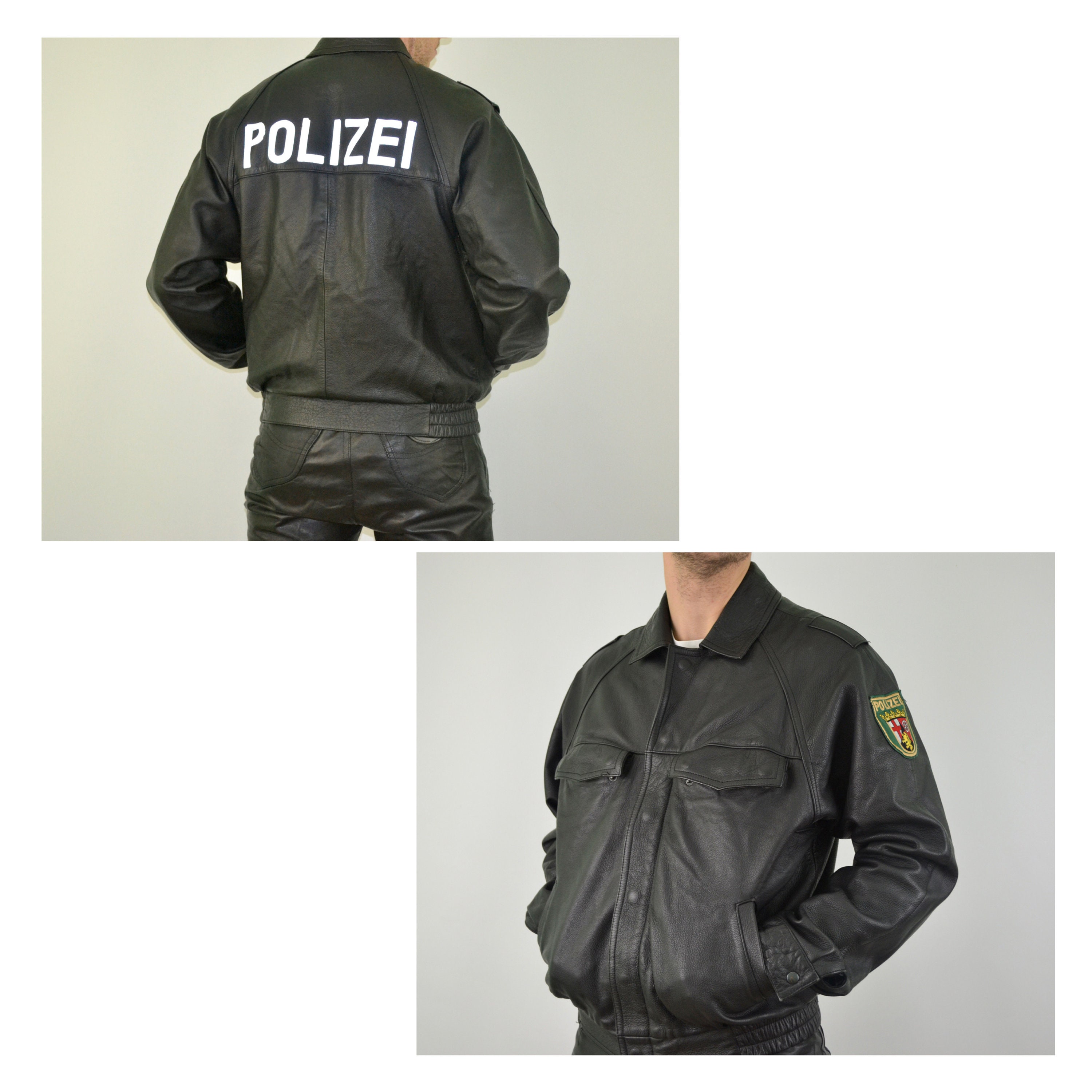Vintage Police Leather Jacket Size Large Vtg Black Polizei Vintage Police Leather Jacket Size Large Vtg Black Polizei