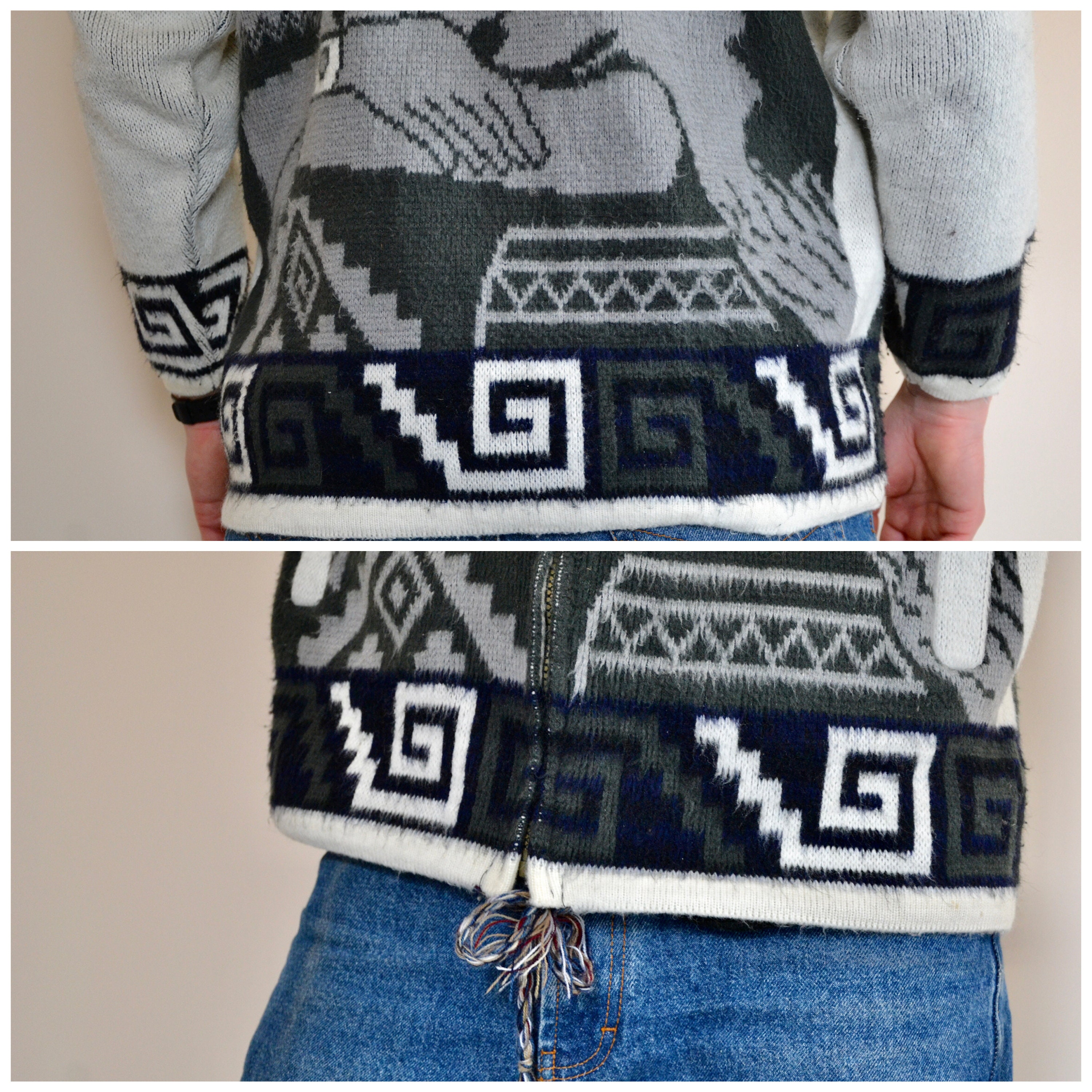 90s Vintage Tejidos Wool Jacket Size Large Vtg Gray Indian American ...