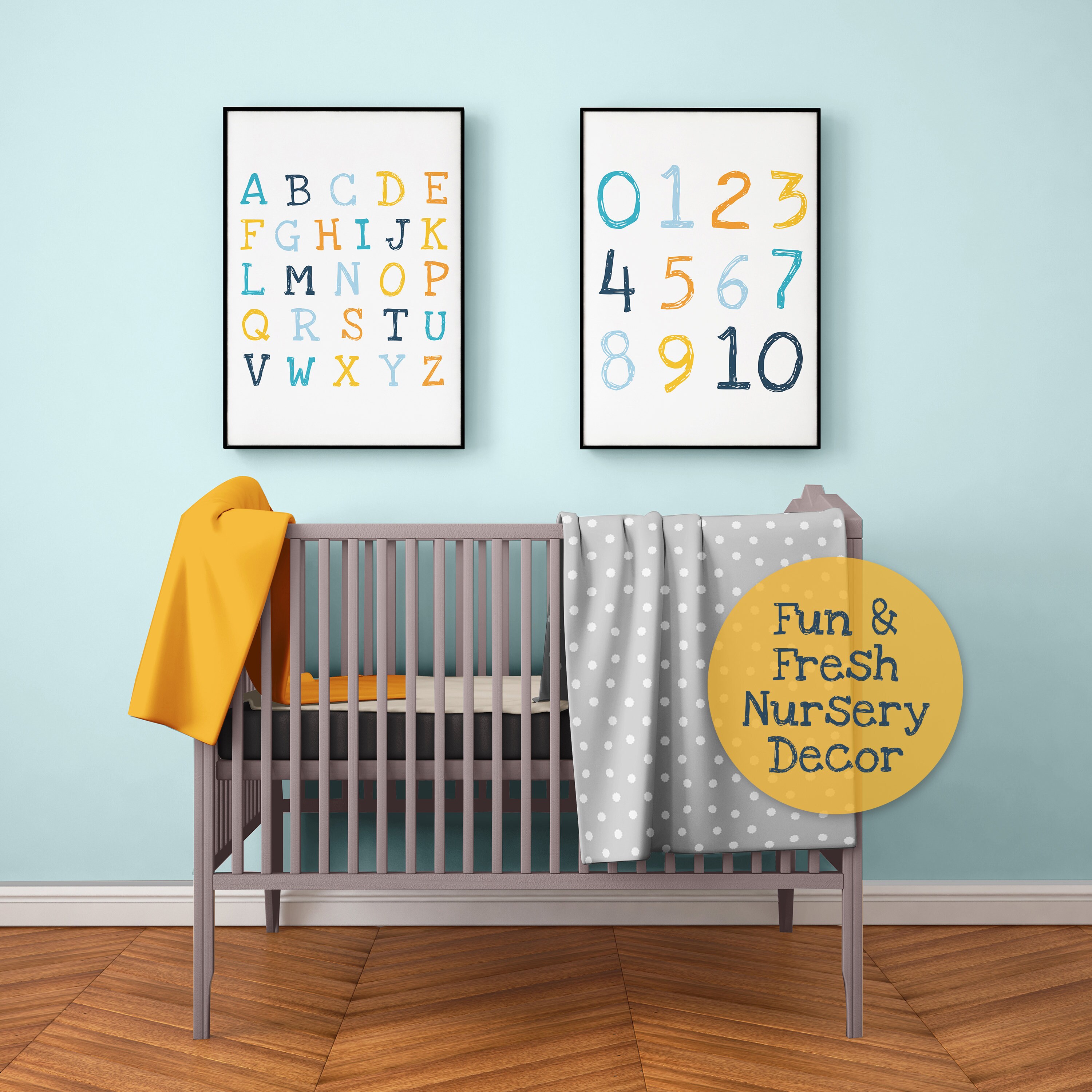 Alphabet and Numbers Nursery Wall Art | Alphabet Poster | Numbers ...