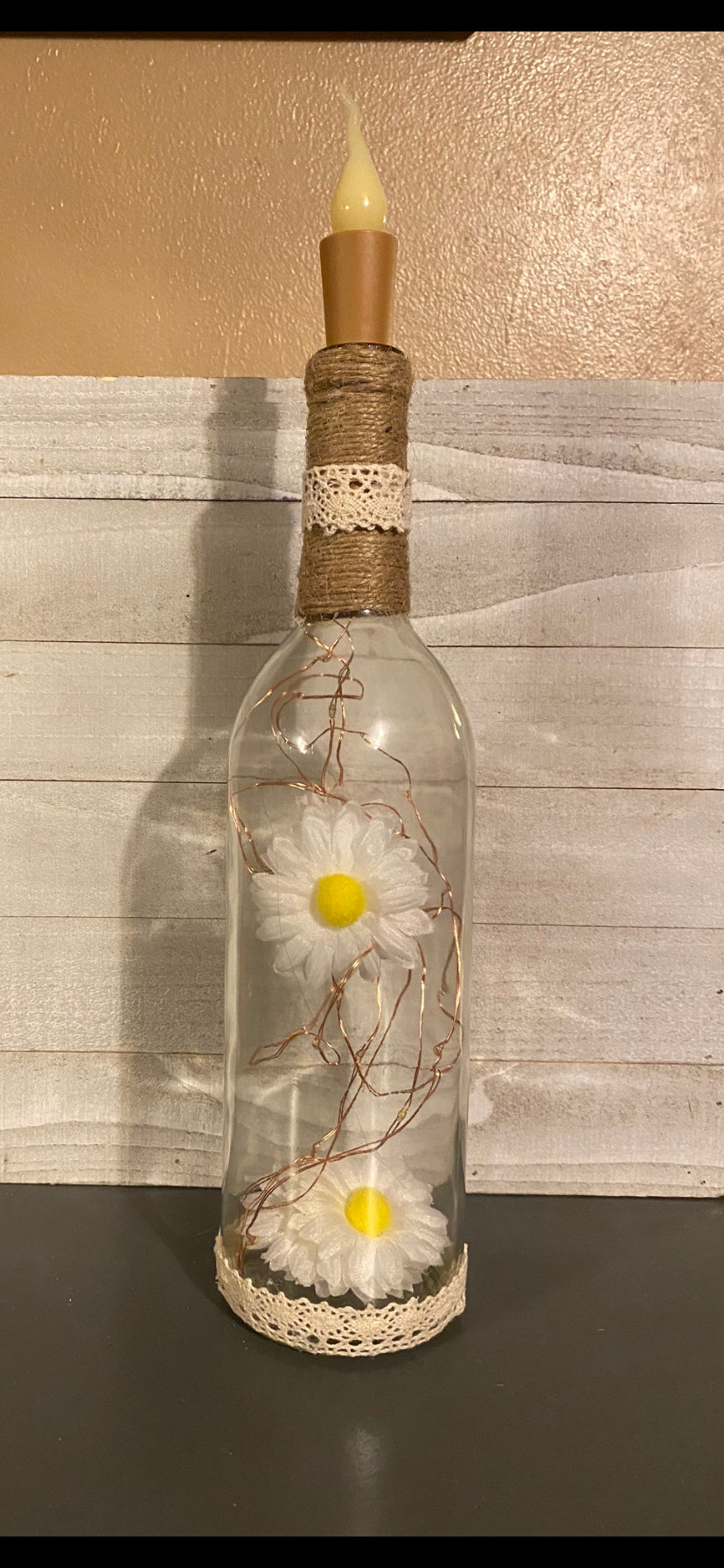 Daisy Wine Bottle With Lights/ Flower Decorations - Etsy