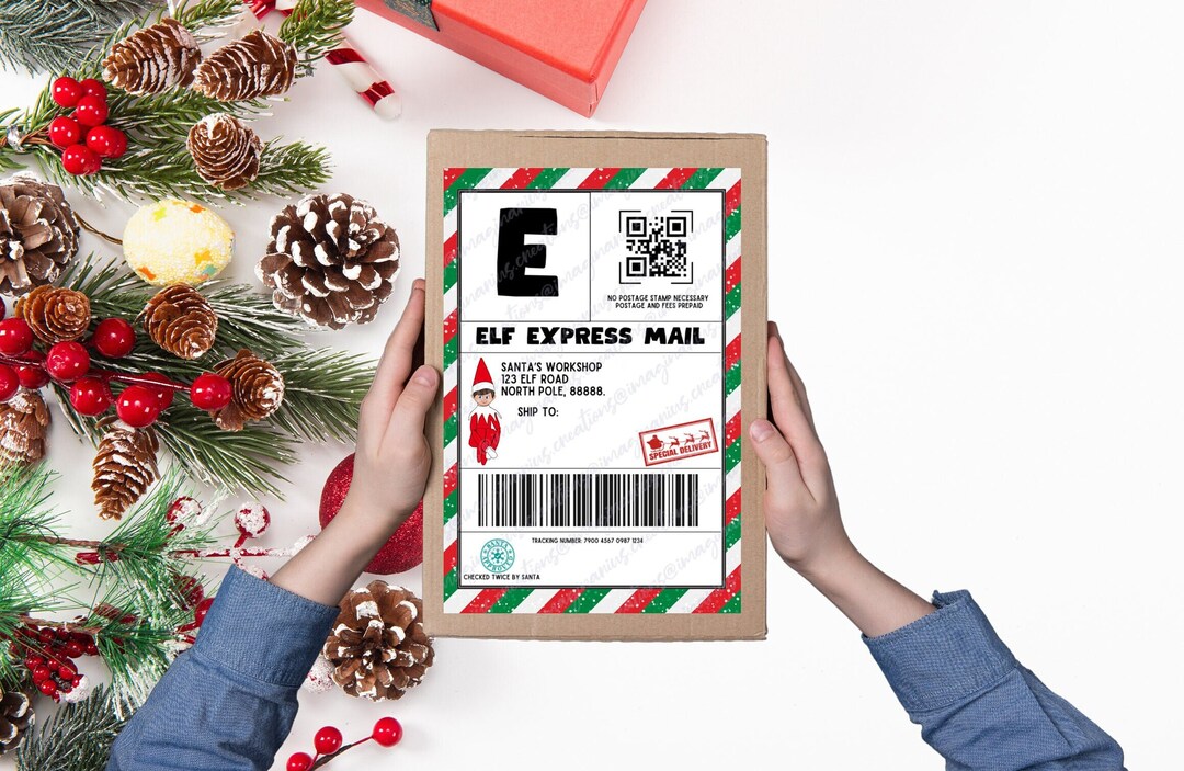 Elf Mail Shipping Labels,download and Print, Elf Arrival Package Label ...