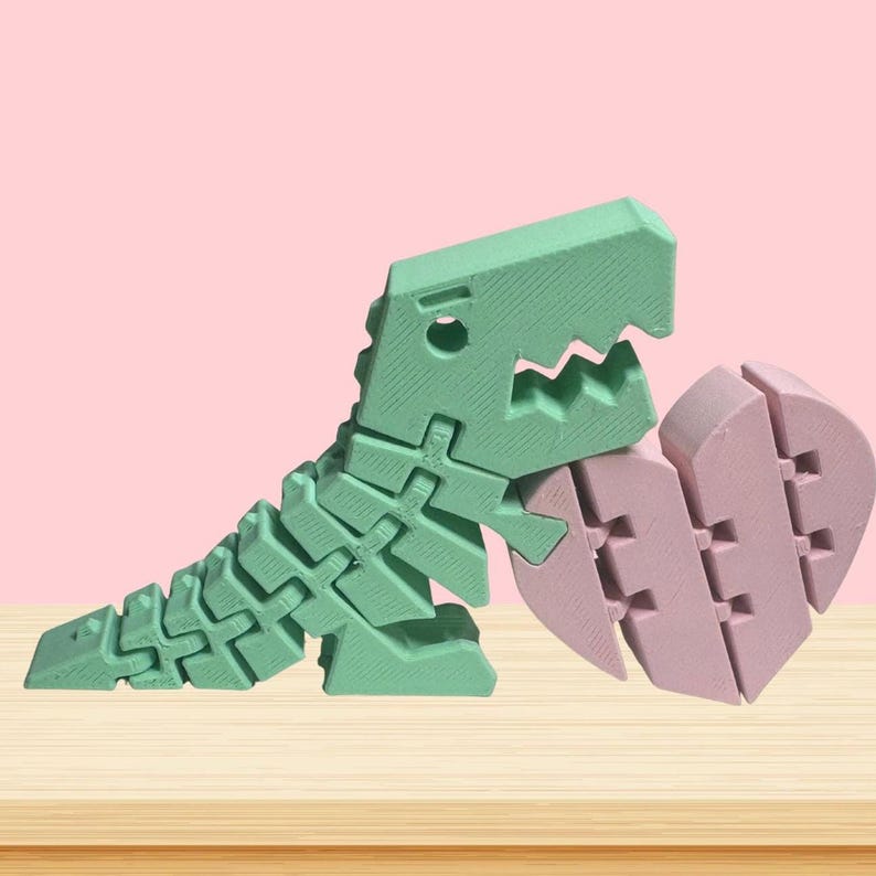 SET OF 2 - 3D Printed Flexible Dinosaur With Removable Heart ...