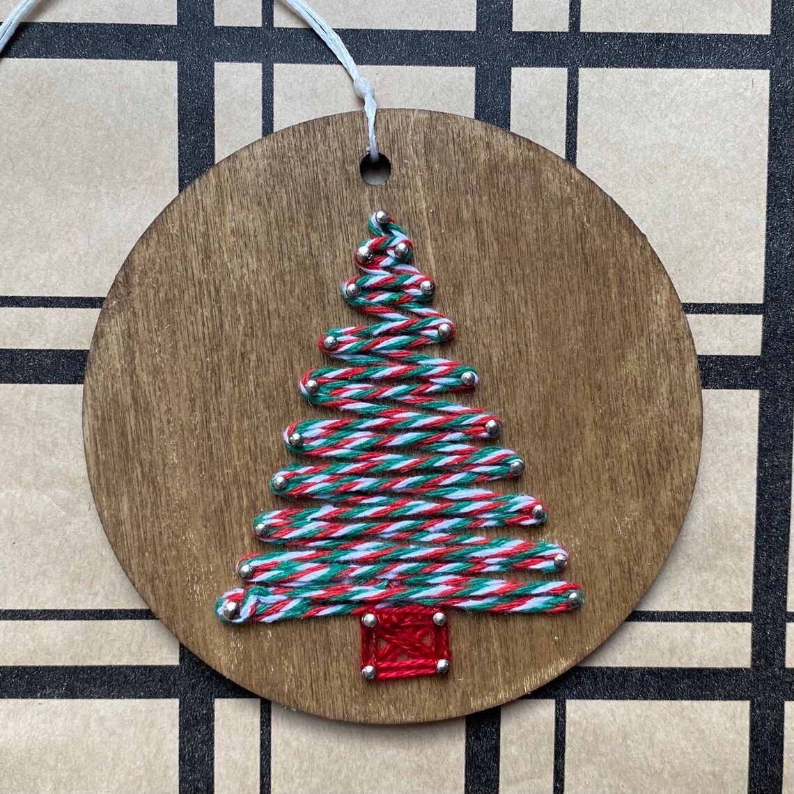 String Art Christmas Tree Ornament: Handmade Wooden Decor. Completed ...