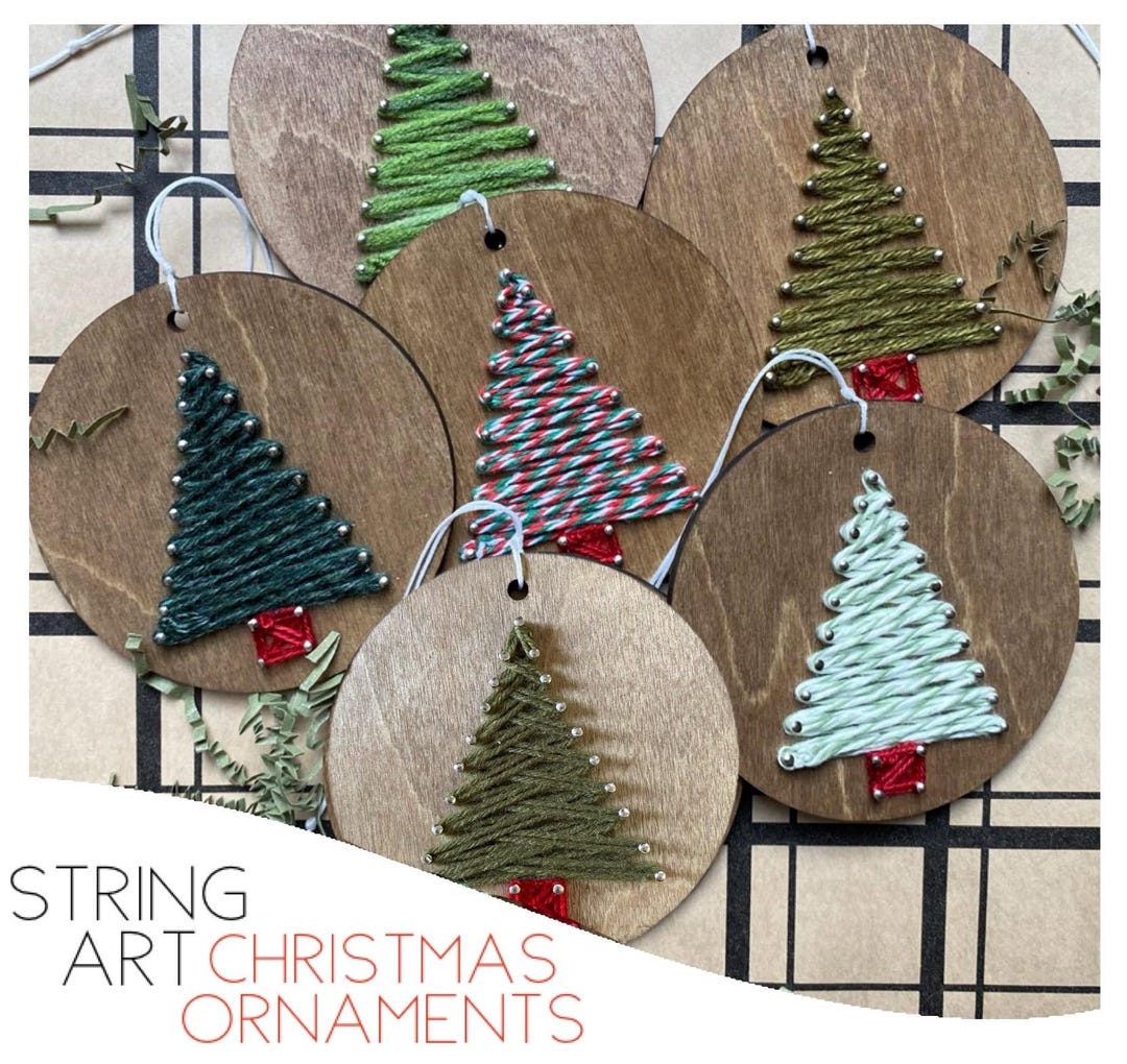 String Art Christmas Tree Ornament: Handmade Wooden Decor. Completed ...