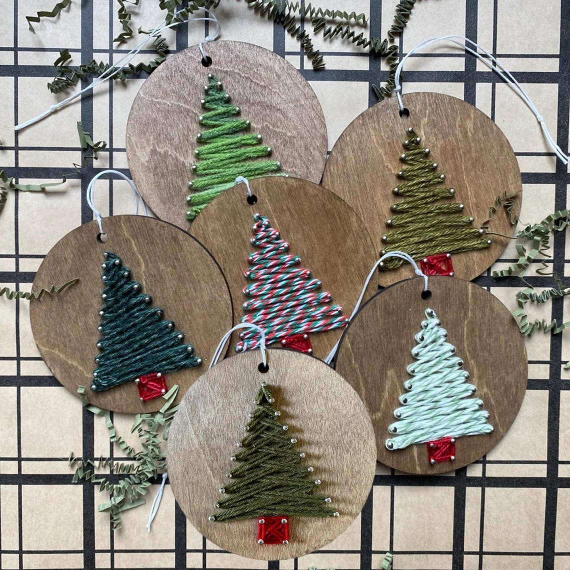String Art Christmas Tree Ornament: Handmade Wooden Decor. Completed ...