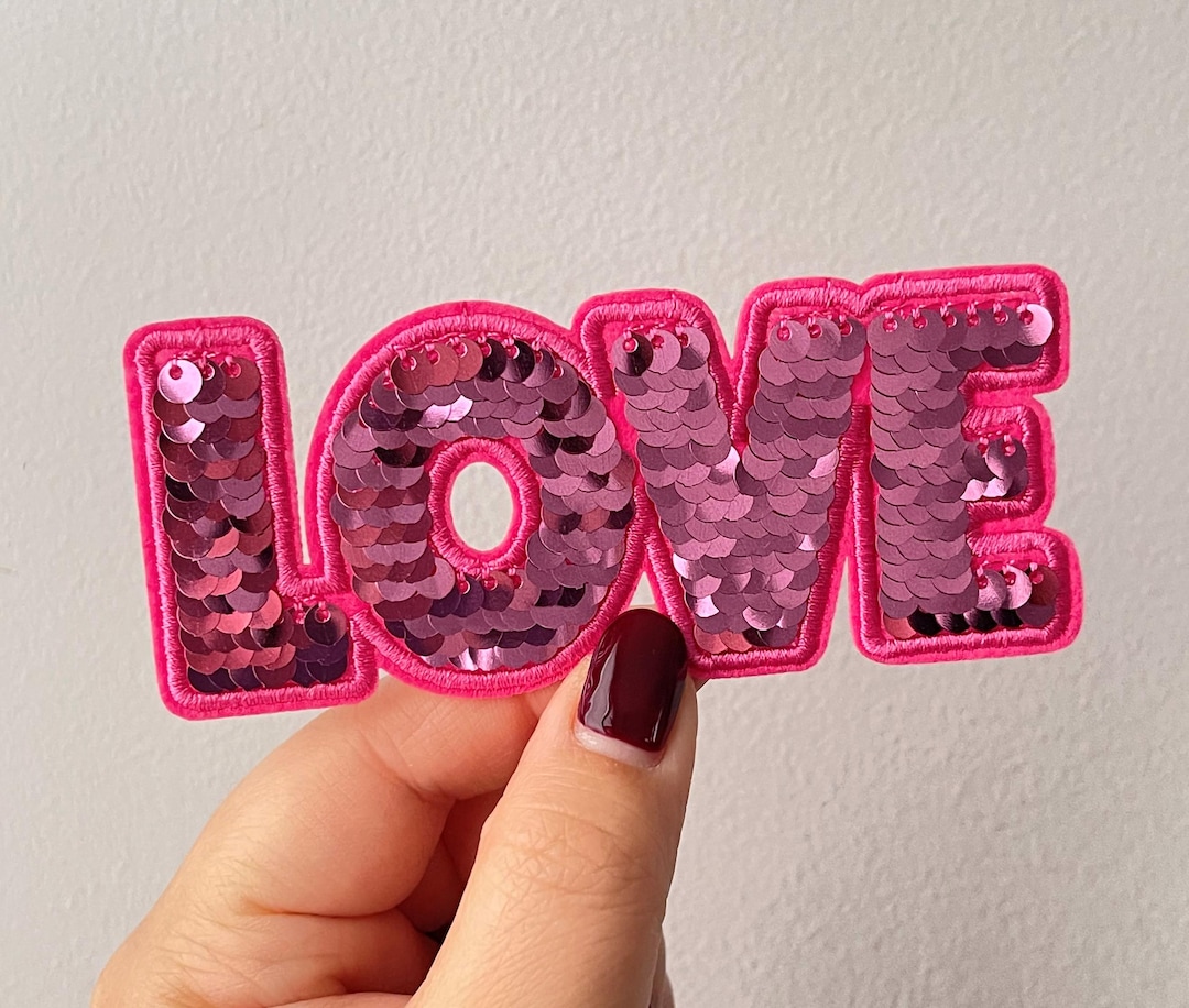 Love Iron on Patch, Valentines Patch, Lips Patch, Heart Patch, Love Patch, Sequins Patch, Large ...