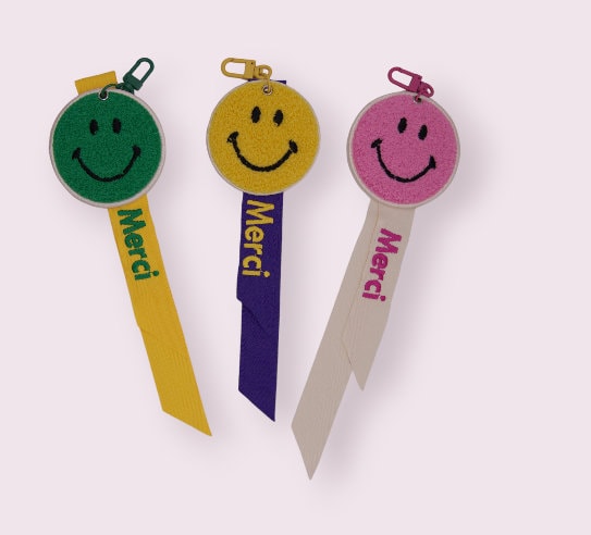Smiley Face Key Ring: Embroidered Smile Face Bag Charm - Etsy
