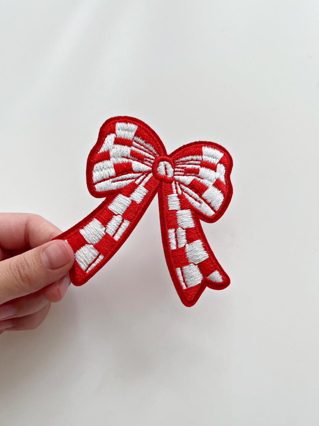Red Checkered Iron on Patches, Retro Patches, Embroidery Patch, Red Bow ...