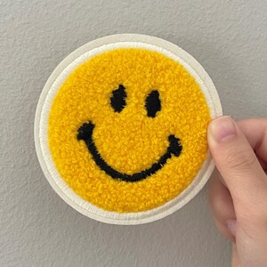 Chenille Smiley Face Iron-on Patch: Yellow Embroidered Applique - Etsy